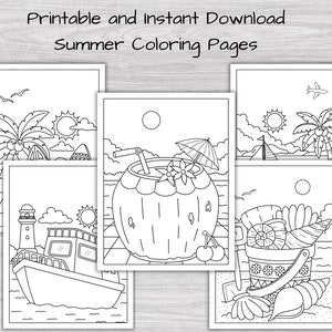 Summer Coloring Pages Bundle for Kids and Adults, 10 Printable Summer ...