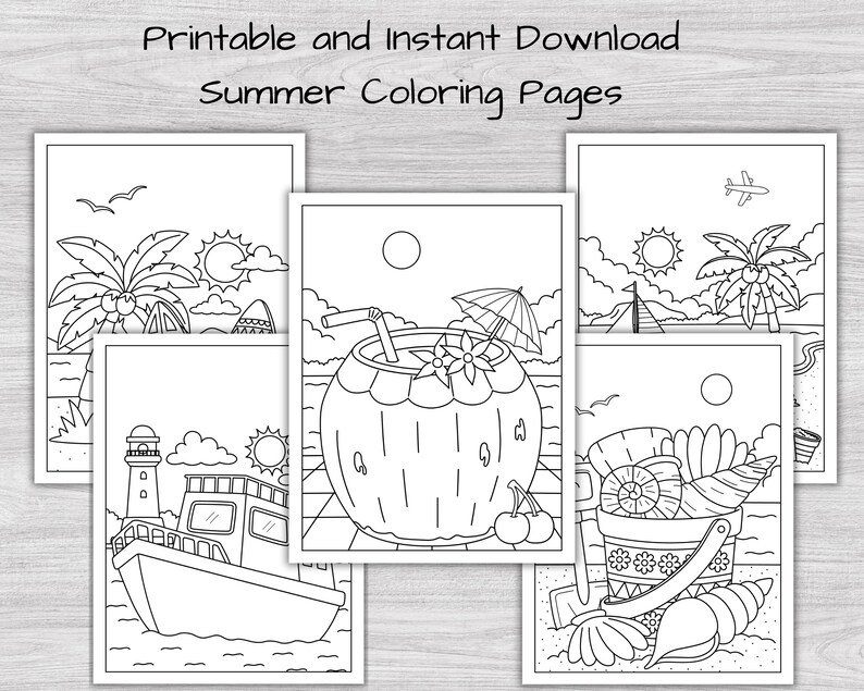 Summer Coloring Pages Bundle for Kids and Adults, 10 Printable Summer ...
