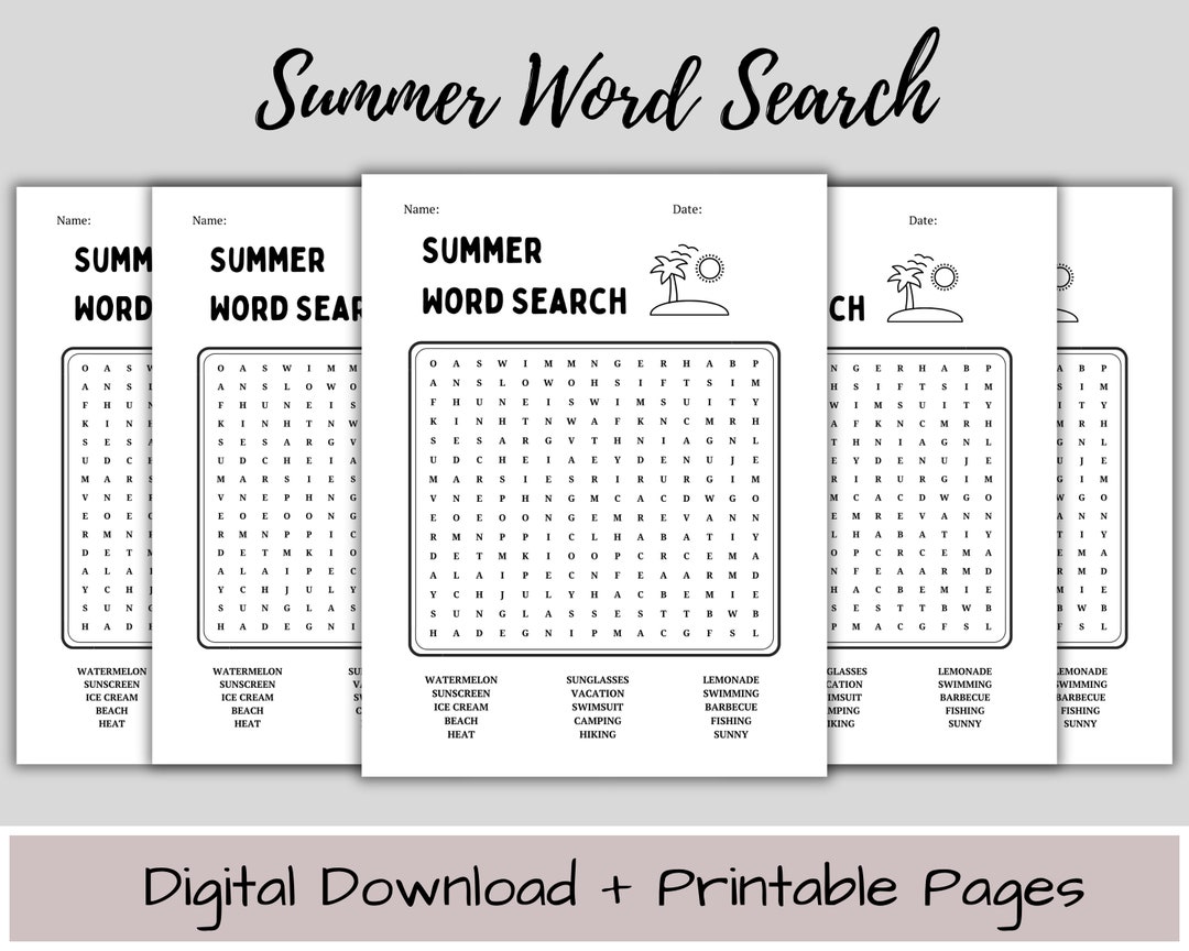 Summer Word Search Puzzle, Summer Activities for Kids and Adults ...
