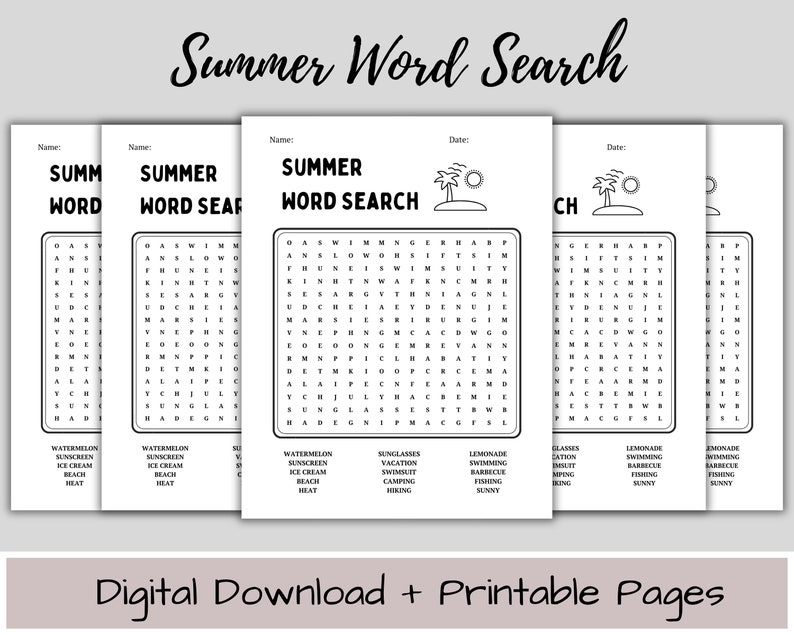 Summer Word Search Puzzle, Summer Activities for Kids and Adults ...