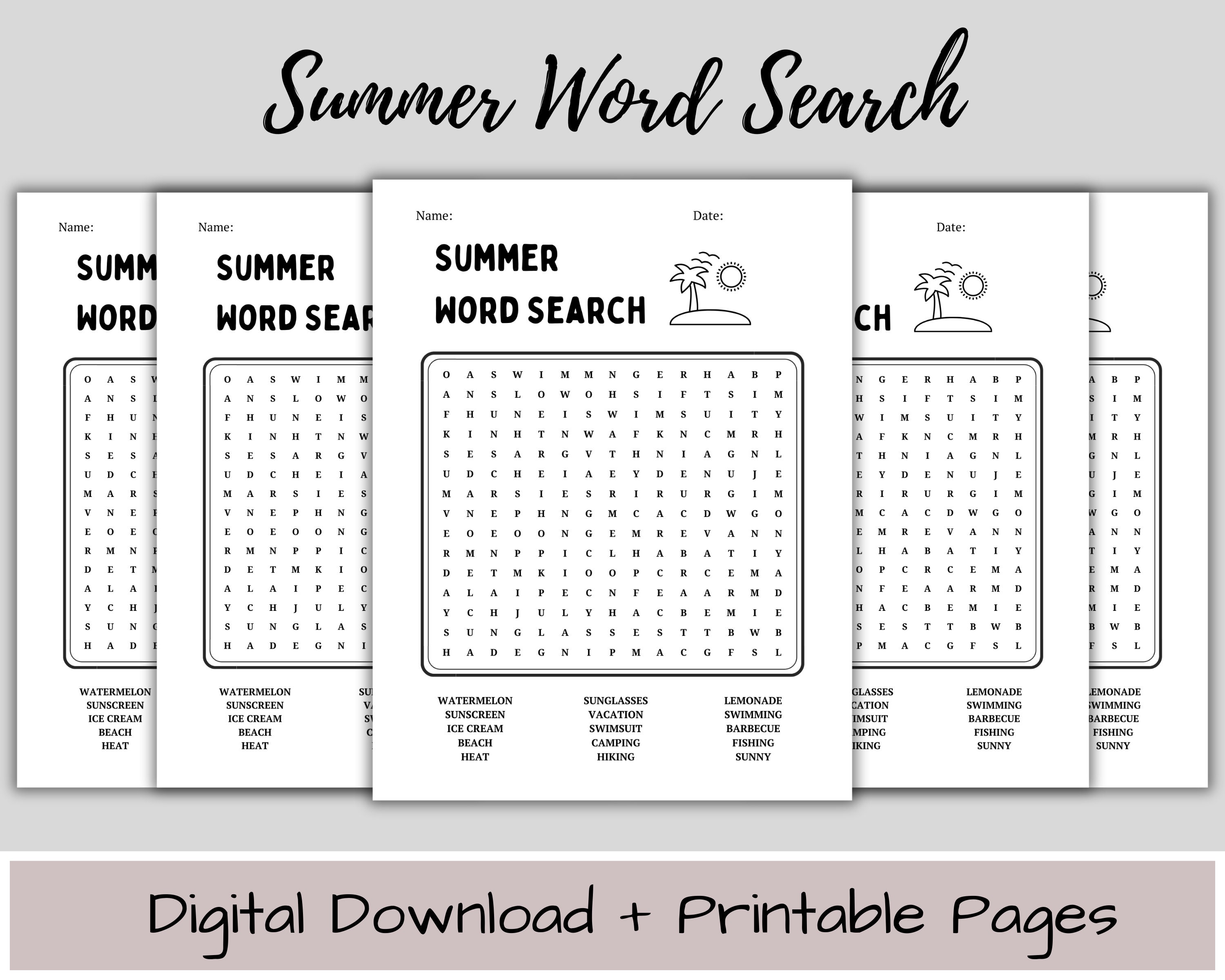 Summer Word Search Puzzle, Summer Activities for Kids and Adults ...
