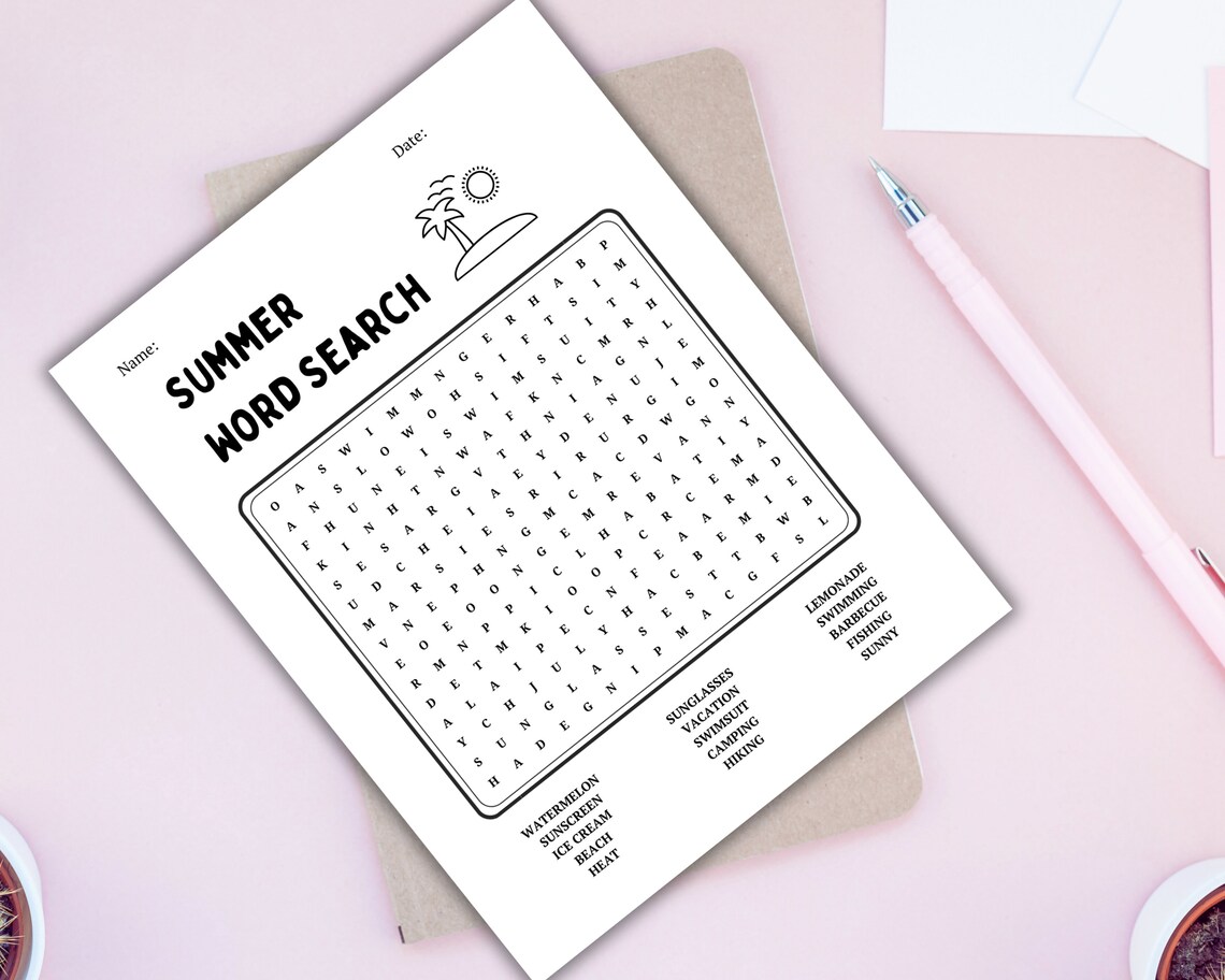 Summer Word Search Puzzle, Summer Activities for Kids and Adults ...