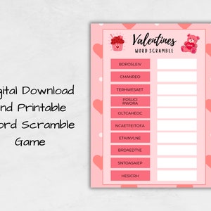 Valentine's Day Word Scramble Game, Printable Valentine's Day Activity ...