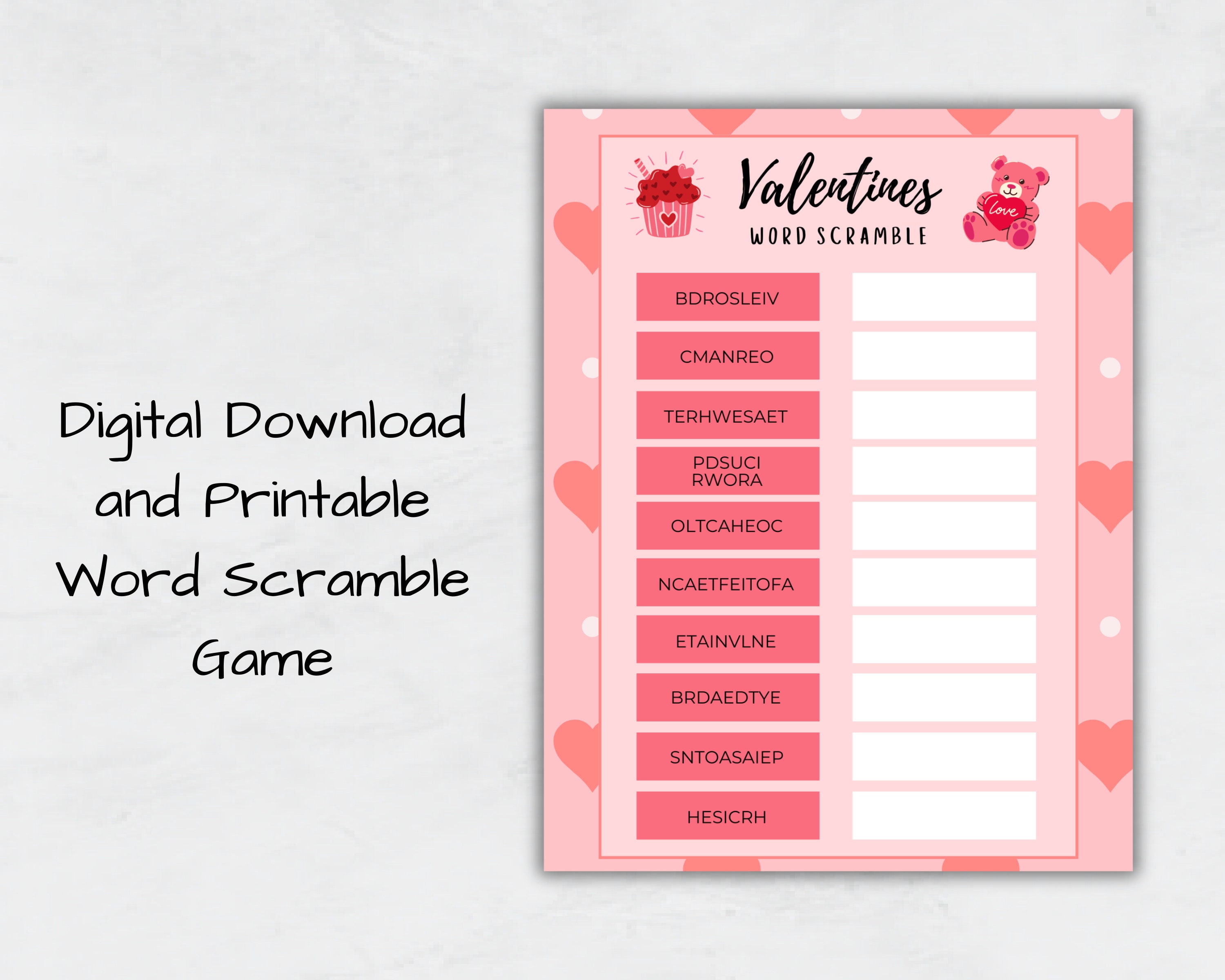 Valentine's Day Word Scramble Game, Printable Valentine's Day Activity ...