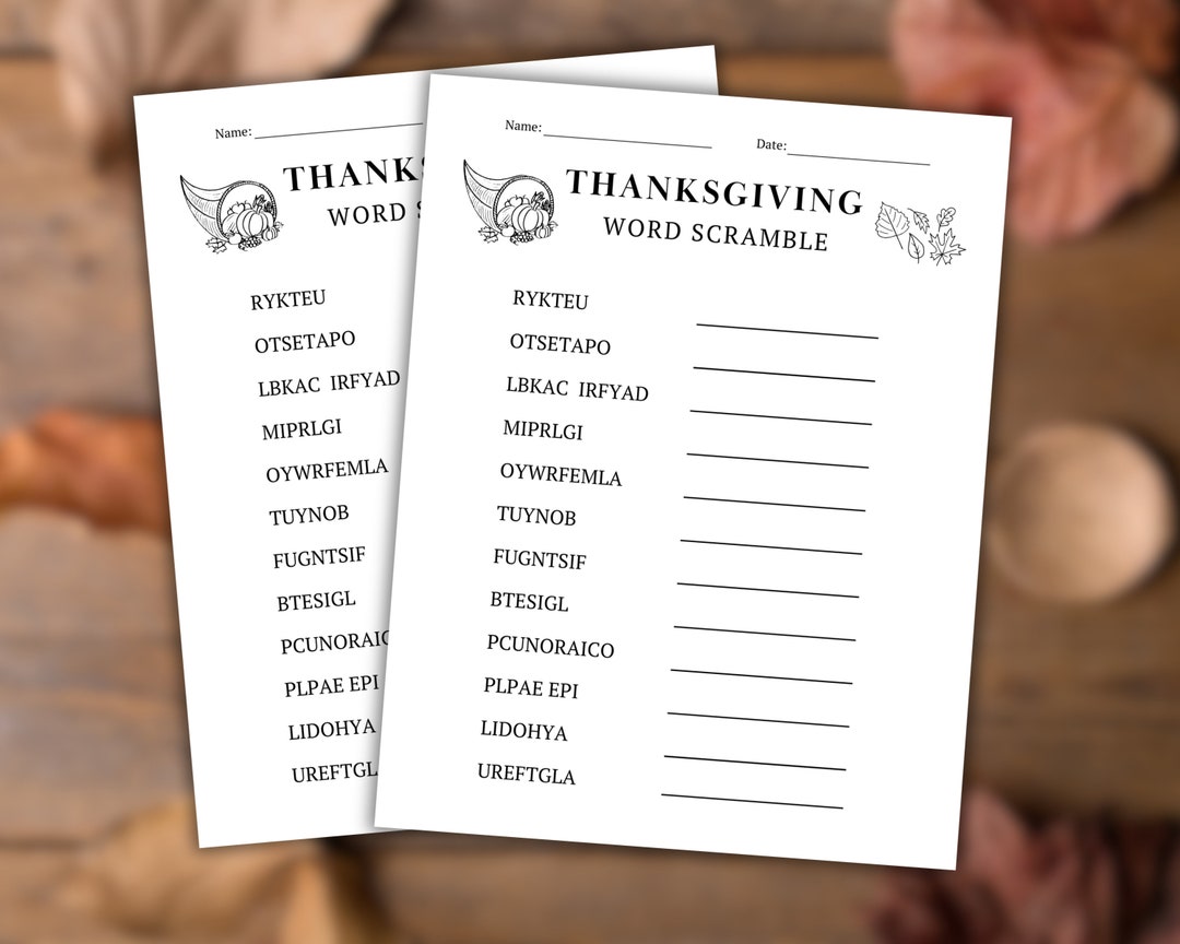 Thanksgiving Word Scramble, Thanksgiving Printable Games, Fall Games ...