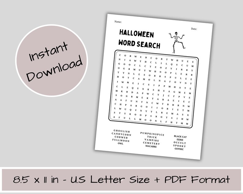Halloween Word Search Game, Printable Word Search, Halloween Party ...
