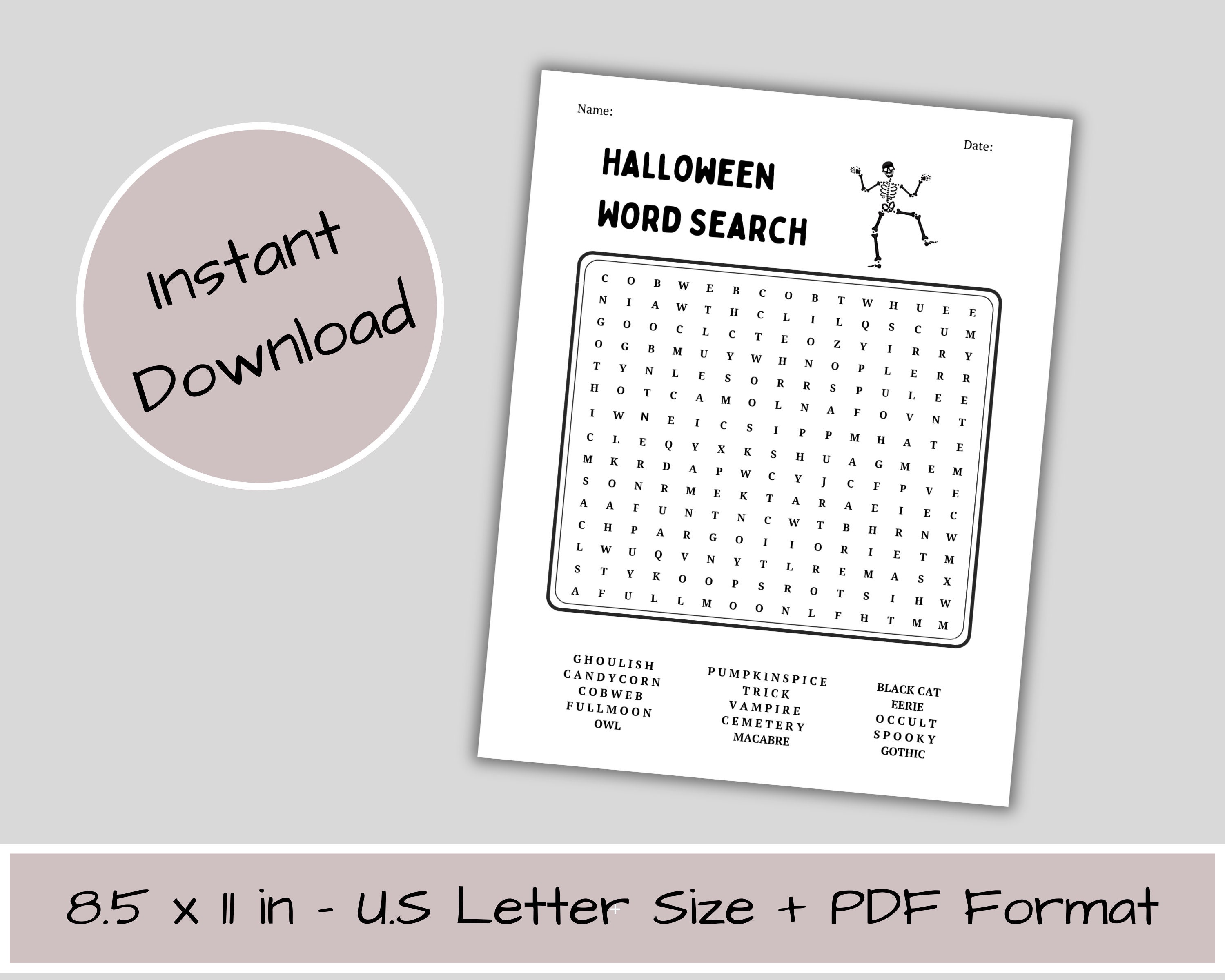 Halloween Word Search Game, Printable Word Search, Halloween Party ...