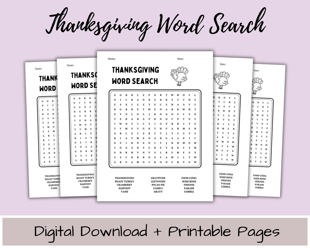 Thanksgiving Word Search, Printable Thanksgiving Games, Thanksgiving ...