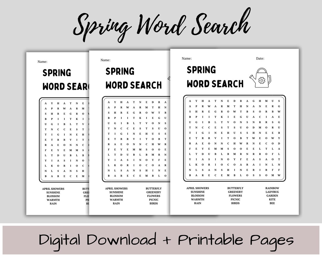 Spring Word Search, Spring Activities for Kids and Adults, Printable ...