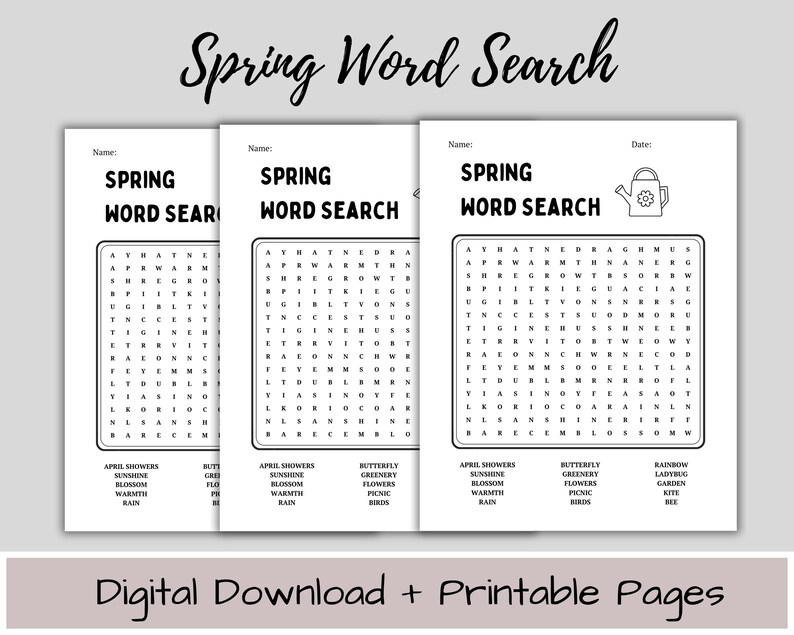 Spring Word Search, Spring Activities for Kids and Adults, Printable ...