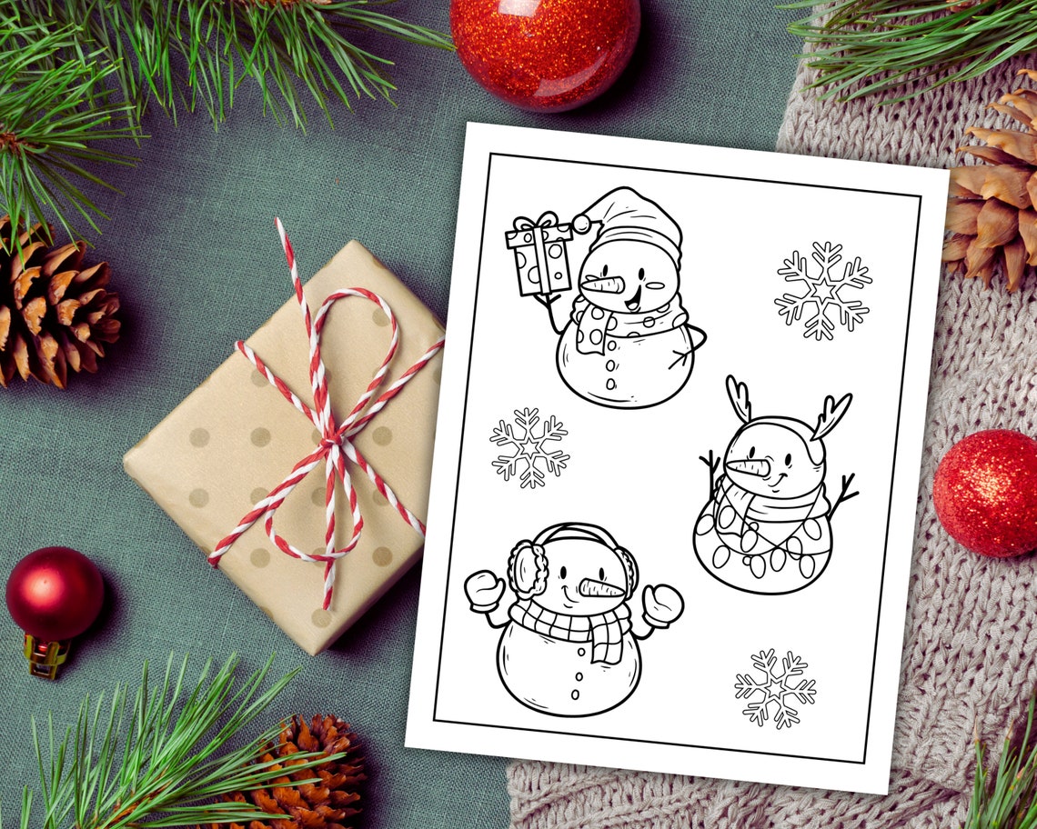 Christmas Coloring Page Cute Snowman PNG Printable Kids - Etsy
