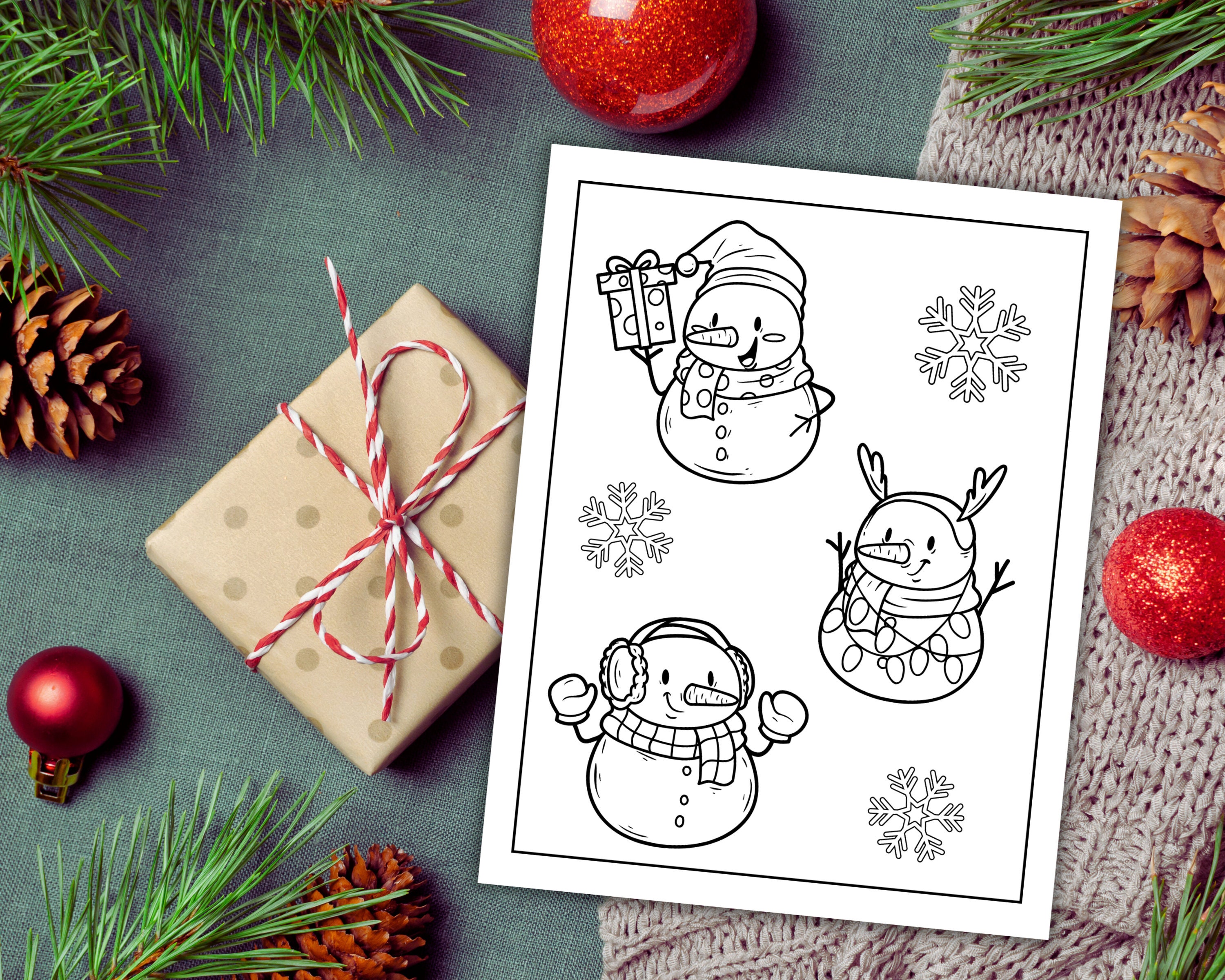 Christmas Coloring Page Cute Snowman PNG Printable Kids - Etsy