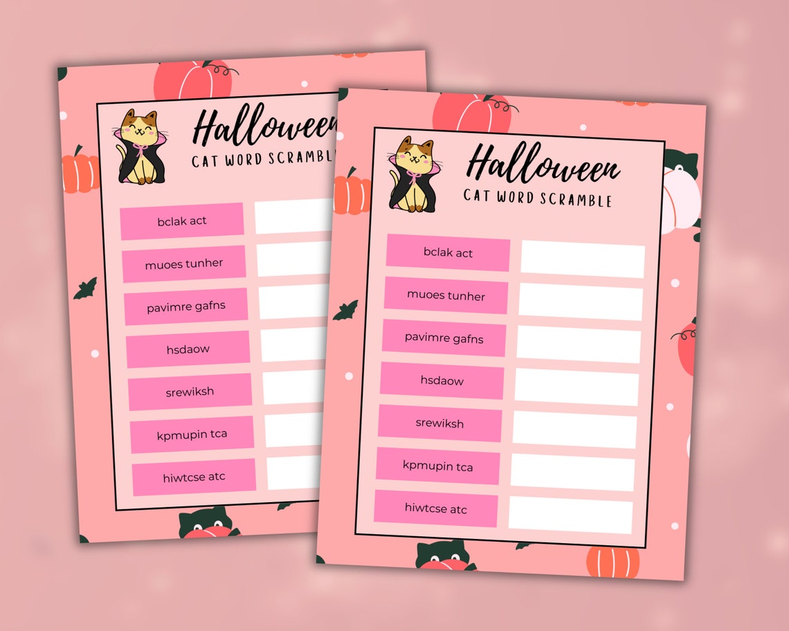 Cute Cat Word Scramble, Halloween Word Scramble Game, Halloween Word ...