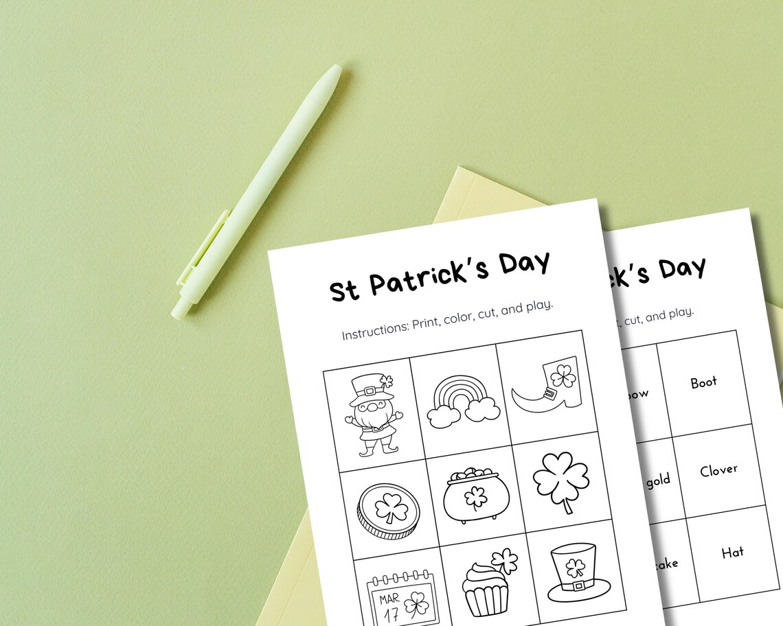Printable St Patrick's Day Coloring Memory Match Game for Kids and ...