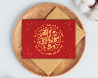 2024 Year of the Dragon Lunar New Year Card Printable | Happy Chinese ...