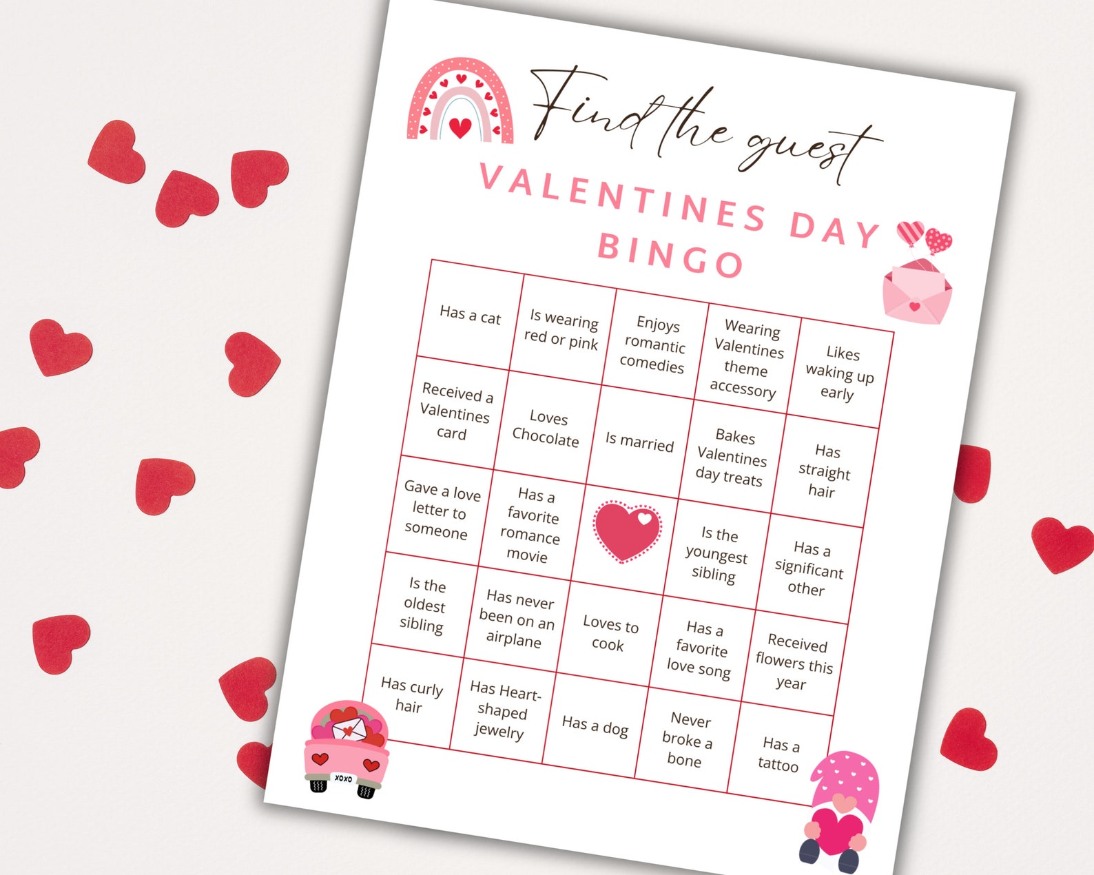 Valentine's Day Find the Guest Bingo Printable Valentine's Day Party ...