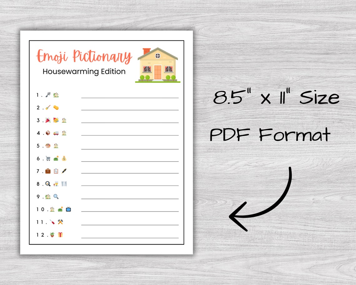 Housewarming Party Games, Printable Housewarming Emoji Pictionary Game ...