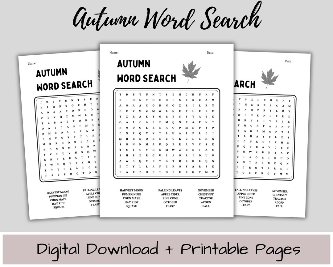 Autumn Word Search, Printable Word Search, Word Search Puzzle, Fall ...