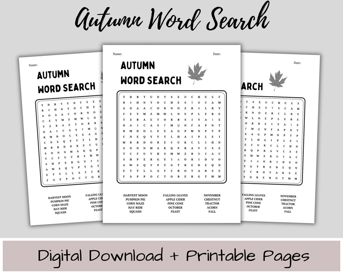 Autumn Word Search, Printable Word Search, Word Search Puzzle, Fall ...