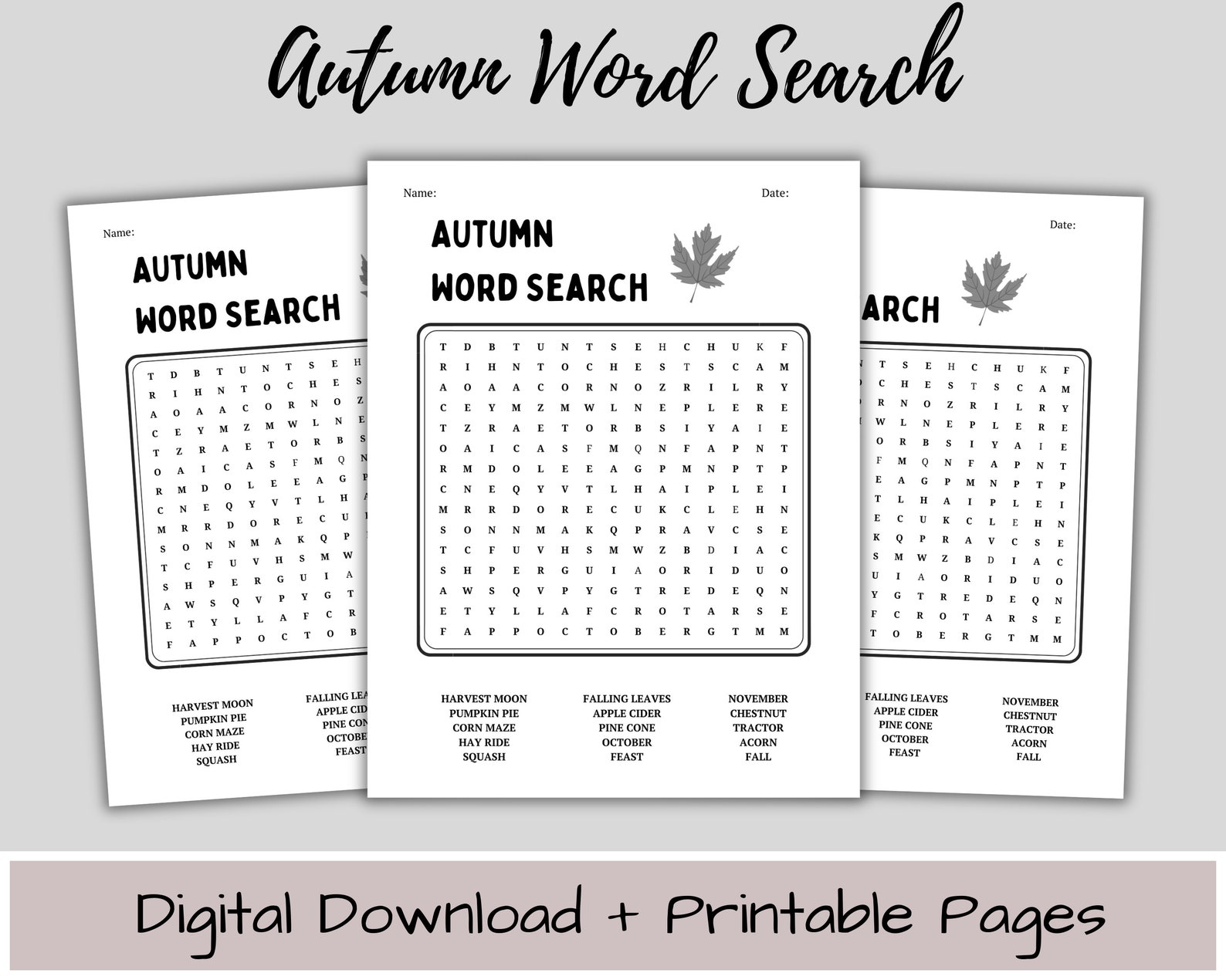 Autumn Word Search, Printable Word Search, Word Search Puzzle, Fall ...