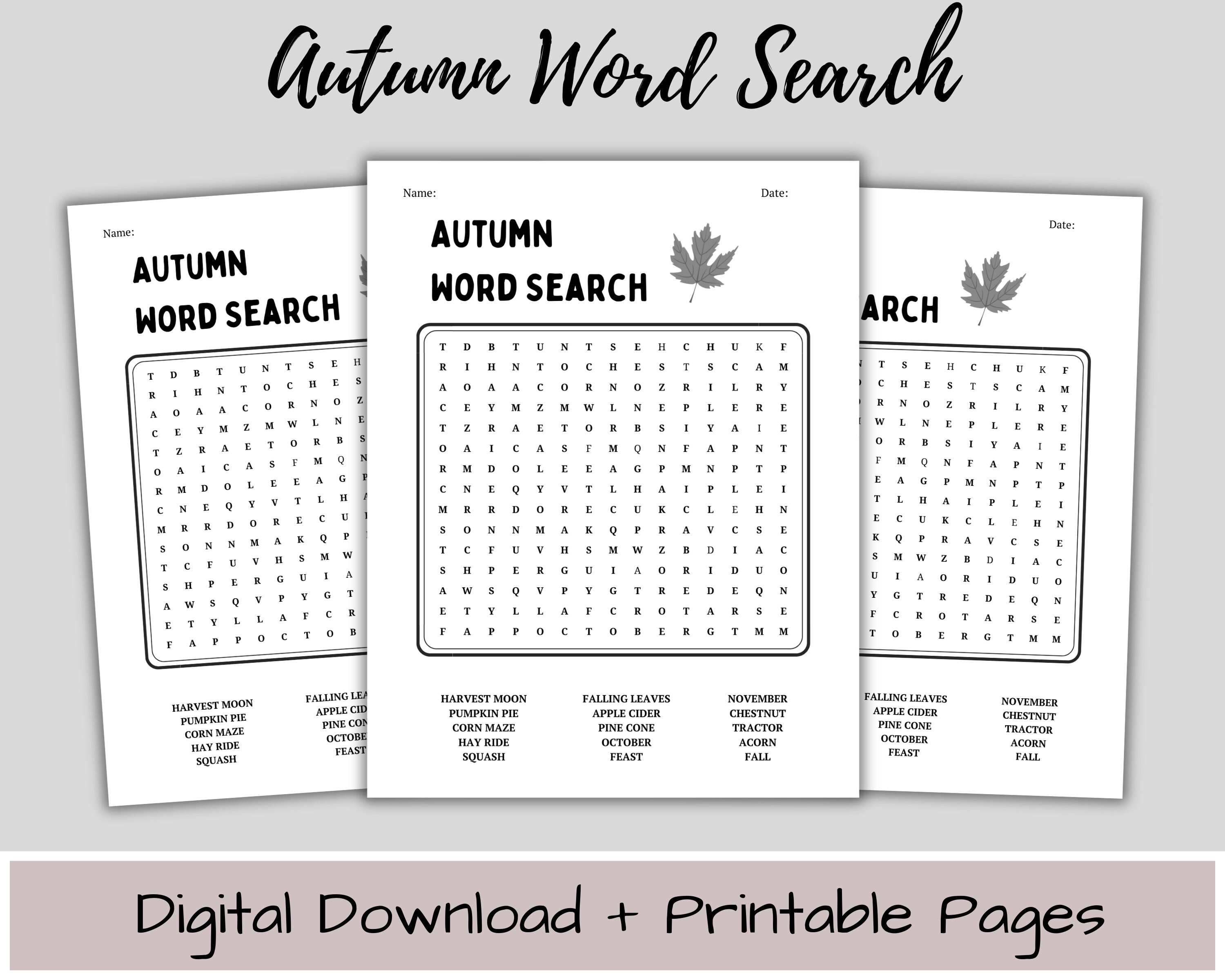 Autumn Word Search, Printable Word Search, Word Search Puzzle, Fall ...