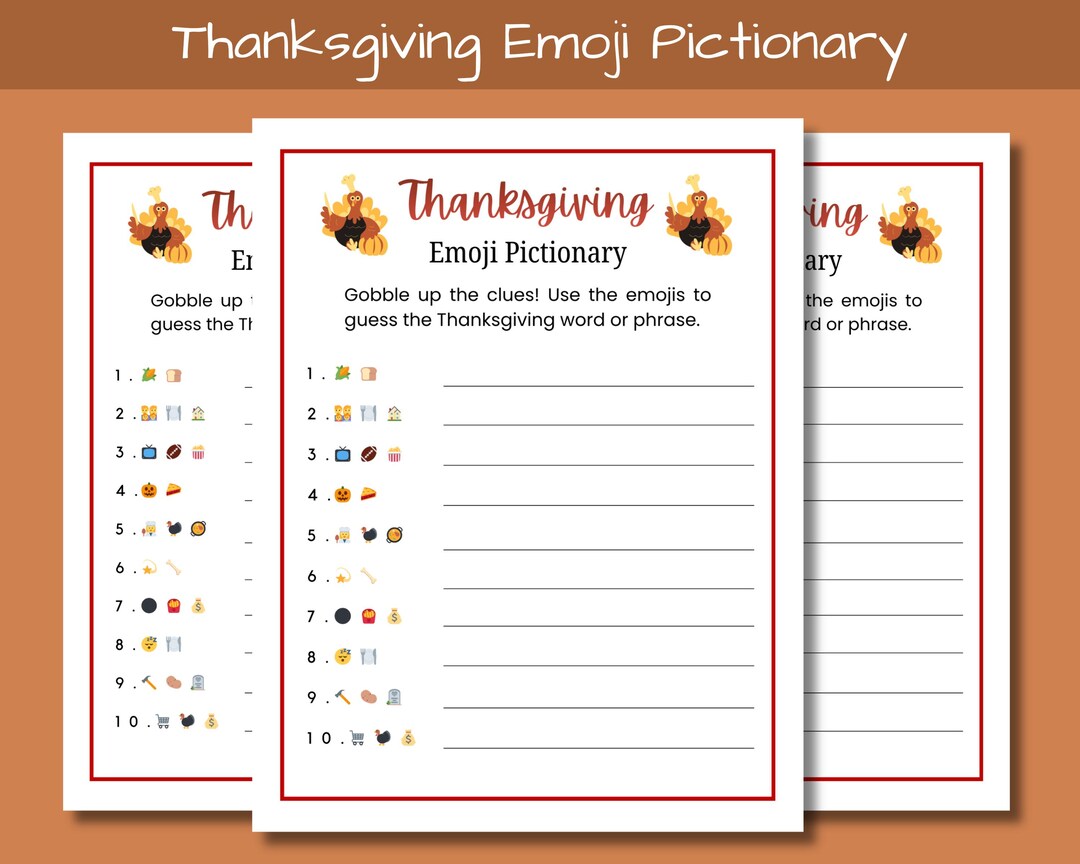 Thanksgiving Emoji Pictionary Game, Printable Family Activity (PDF ...