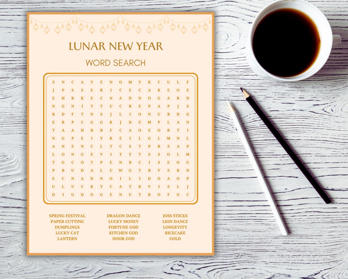 Lunar New Year Word Search, Printable Lunar New Year Activity for Kids ...