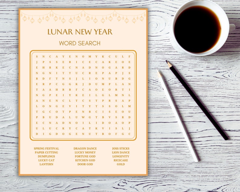 Lunar New Year Word Search, Printable Lunar New Year Activity for Kids ...