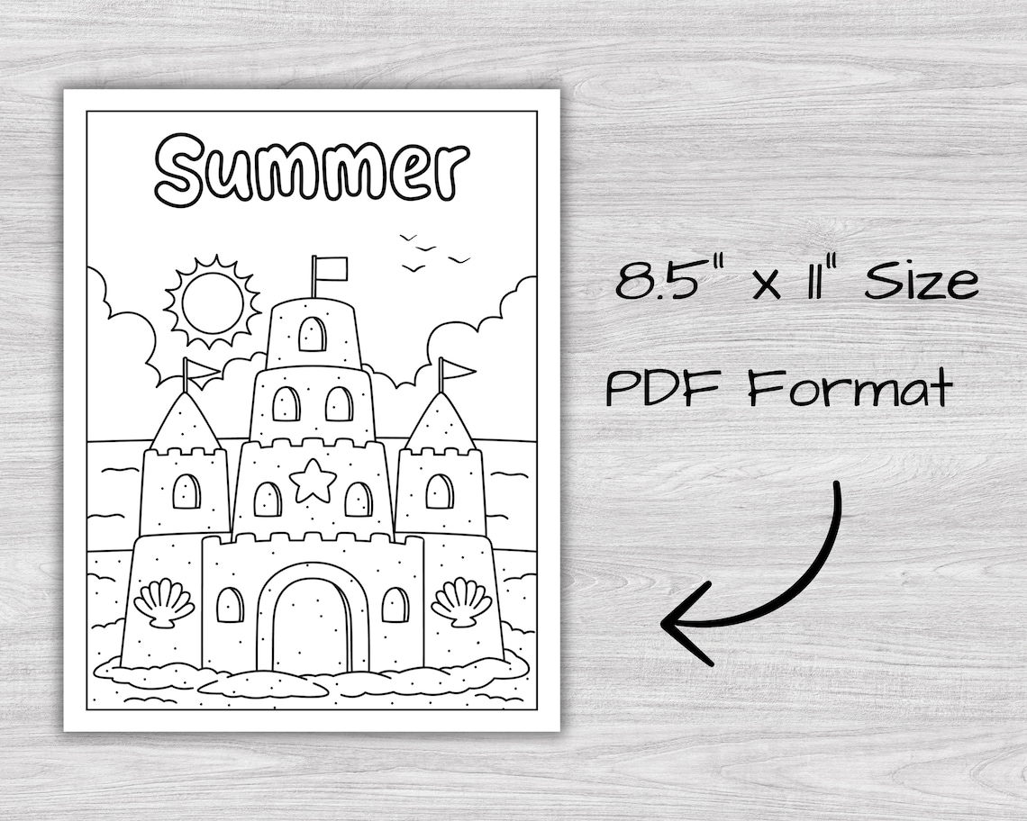 Sandcastle Summer Coloring Page, Beach Coloring Pages for Kids, Kids ...