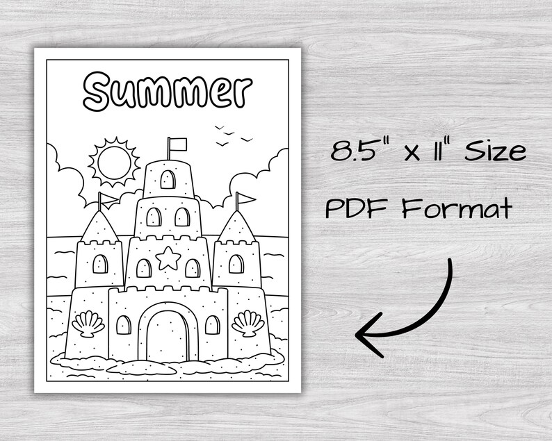 Sandcastle Summer Coloring Page, Beach Coloring Pages for Kids, Kids ...