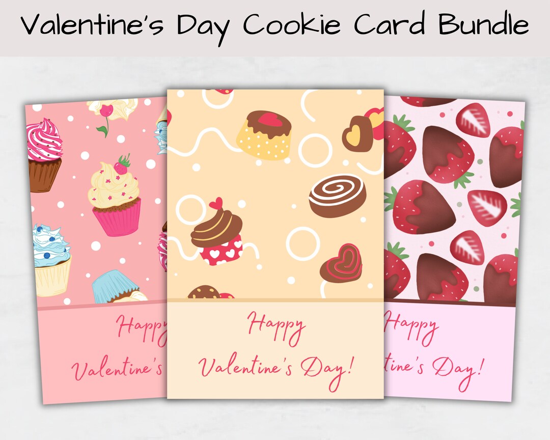 Valentine's Day Mini Cookie Cards Bundle, 3.5"x5" Valentine Cookie Tags ...