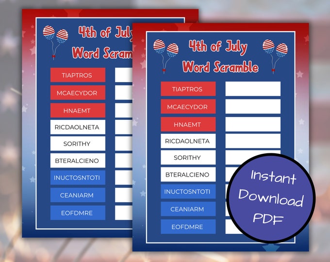 4th of July Printable Game, Fourth of July Party Ideas, Word Scramble ...