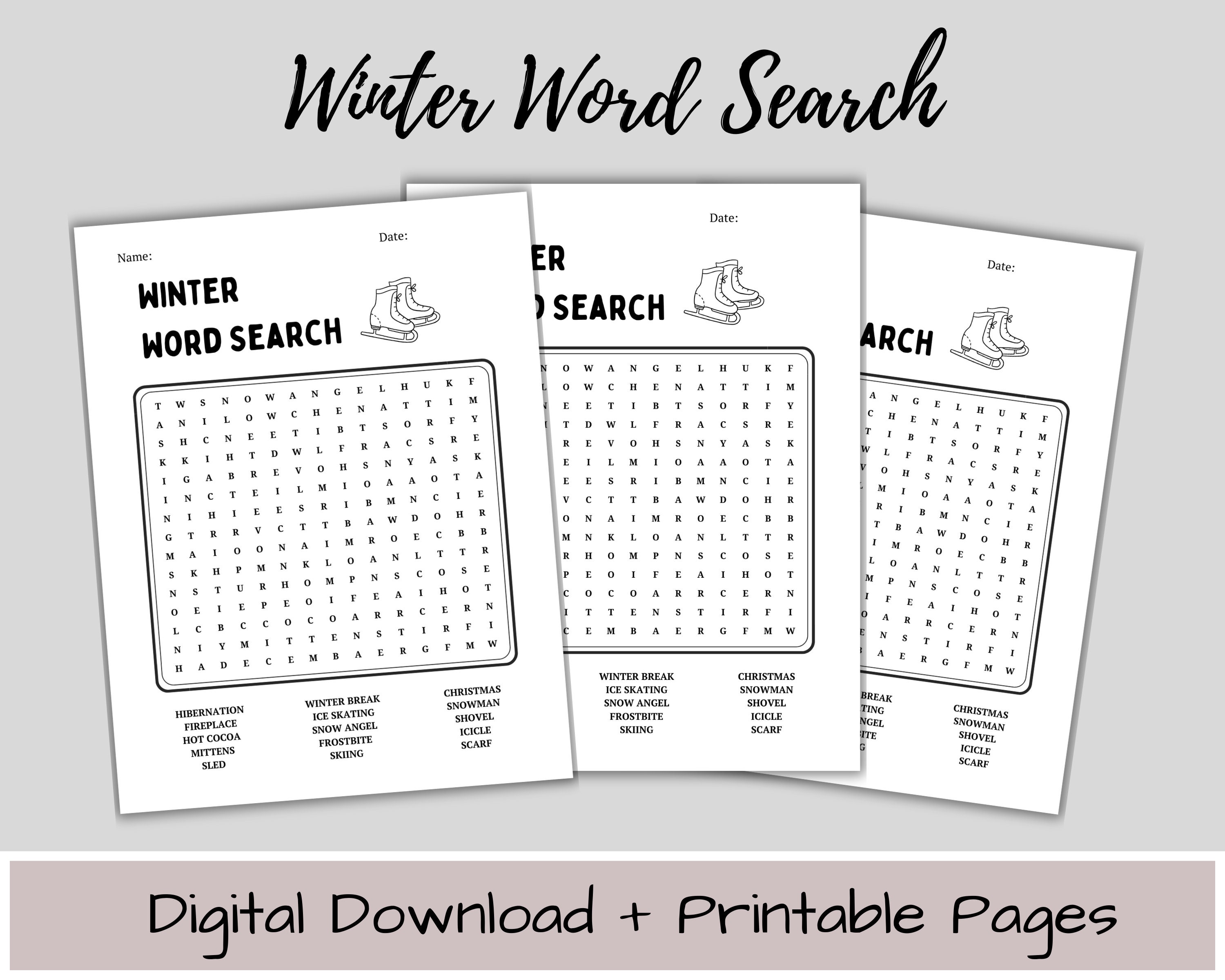 Winter Word Search, Printable Winter Games, Winter Activities for Kids ...