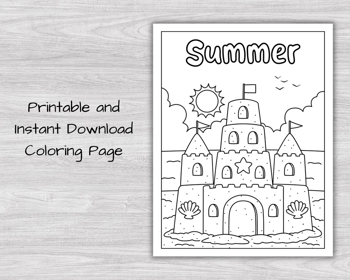 Sandcastle Summer Coloring Page, Beach Coloring Pages for Kids, Kids ...