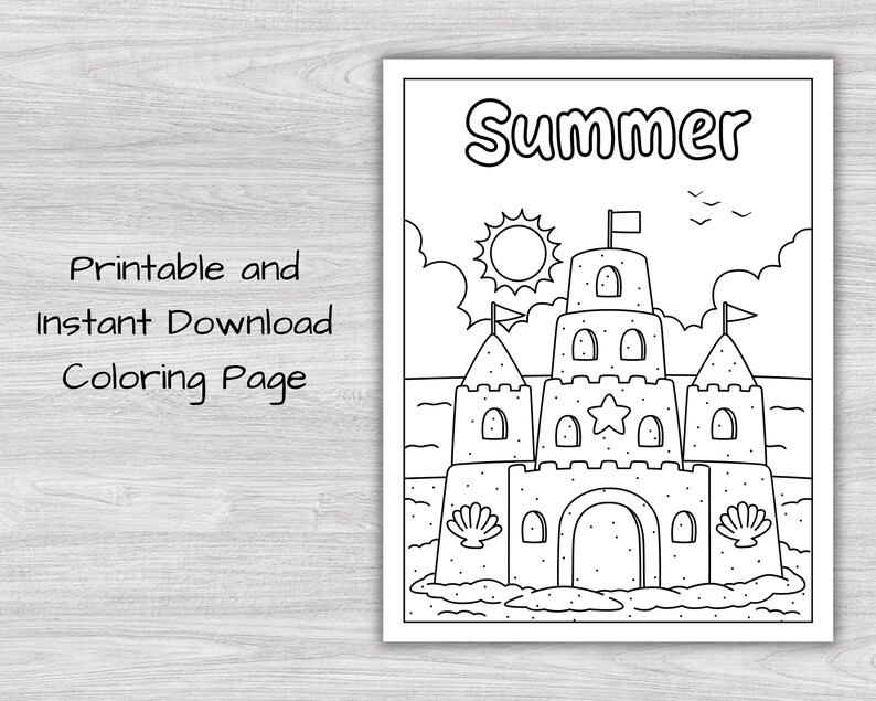 Sandcastle Summer Coloring Page, Beach Coloring Pages for Kids, Kids ...