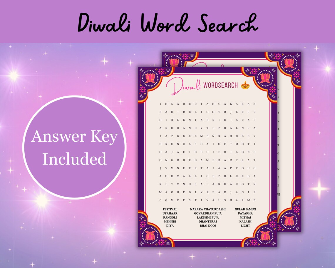 Diwali Word Search, Diwali Party Games, Diwali Printables, Diwali Games ...