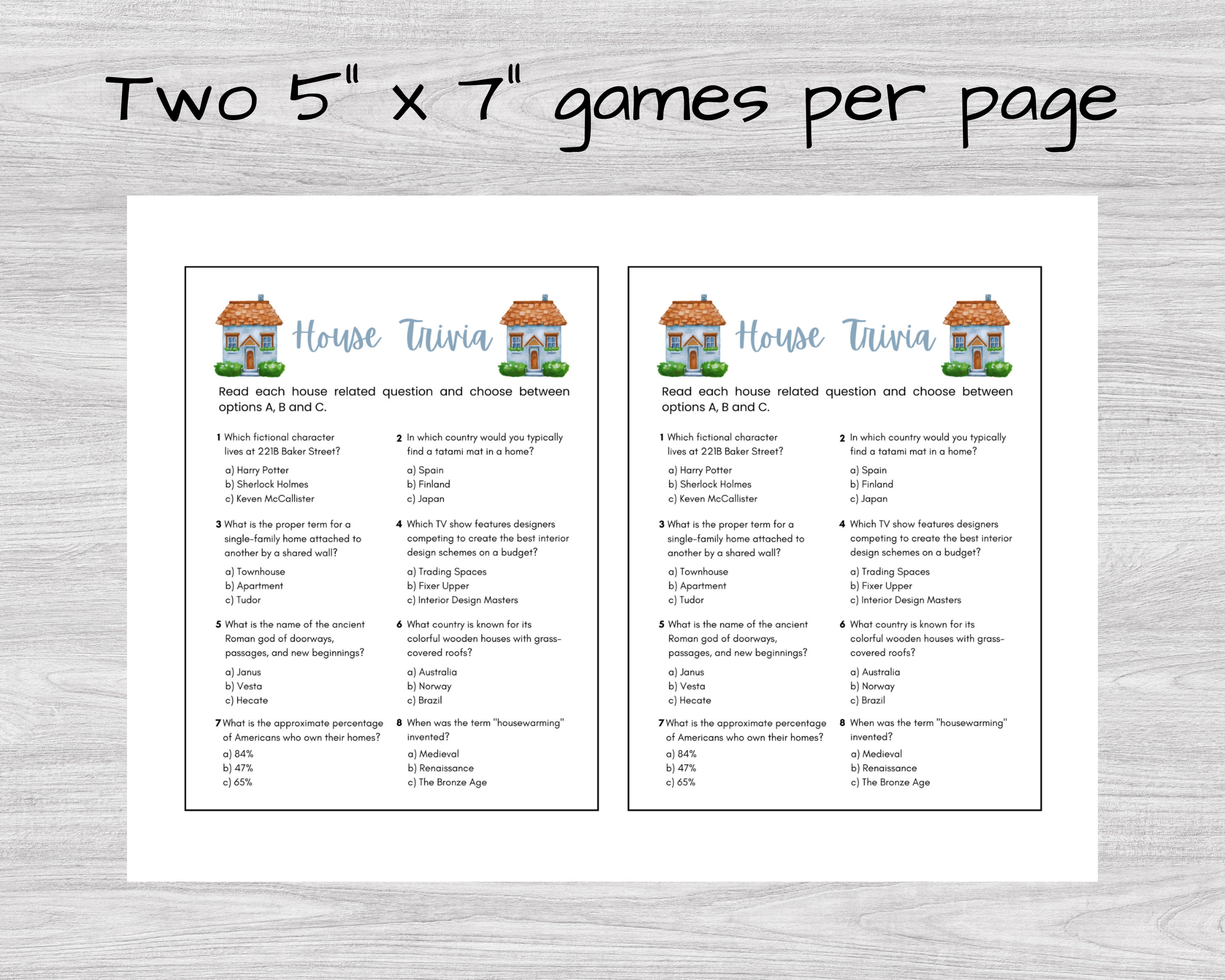 House Trivia Game, Printable House Trivia Game, Housewarming Party ...