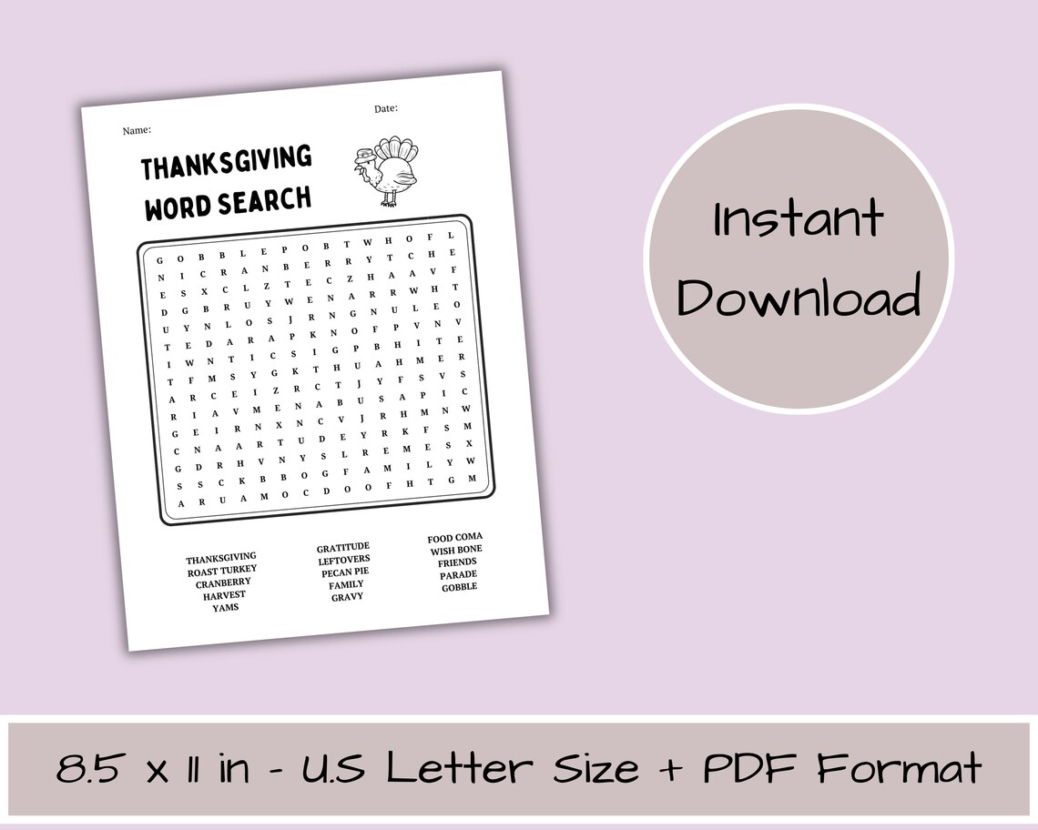 Thanksgiving Word Search, Printable Thanksgiving Games, Thanksgiving ...