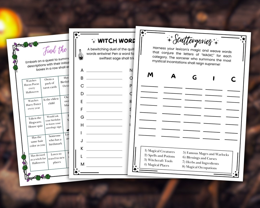Witch Games, Witch Bridal Shower Games, Printable Halloween Bridal ...