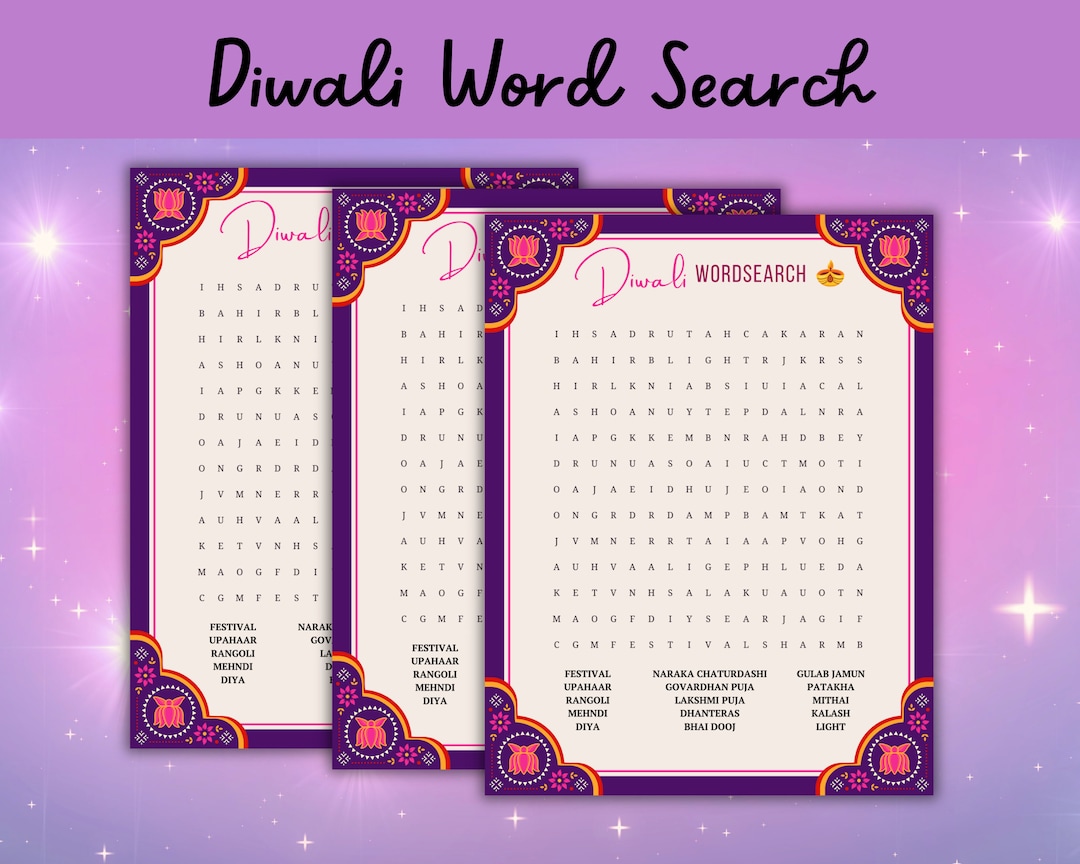 Diwali Word Search, Diwali Party Games, Diwali Printables, Diwali Games ...