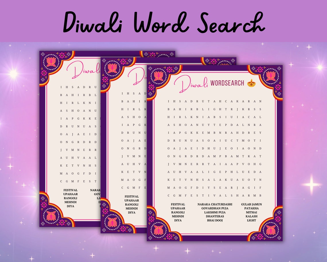 Diwali Word Search, Diwali Party Games, Diwali Printables, Diwali Games ...