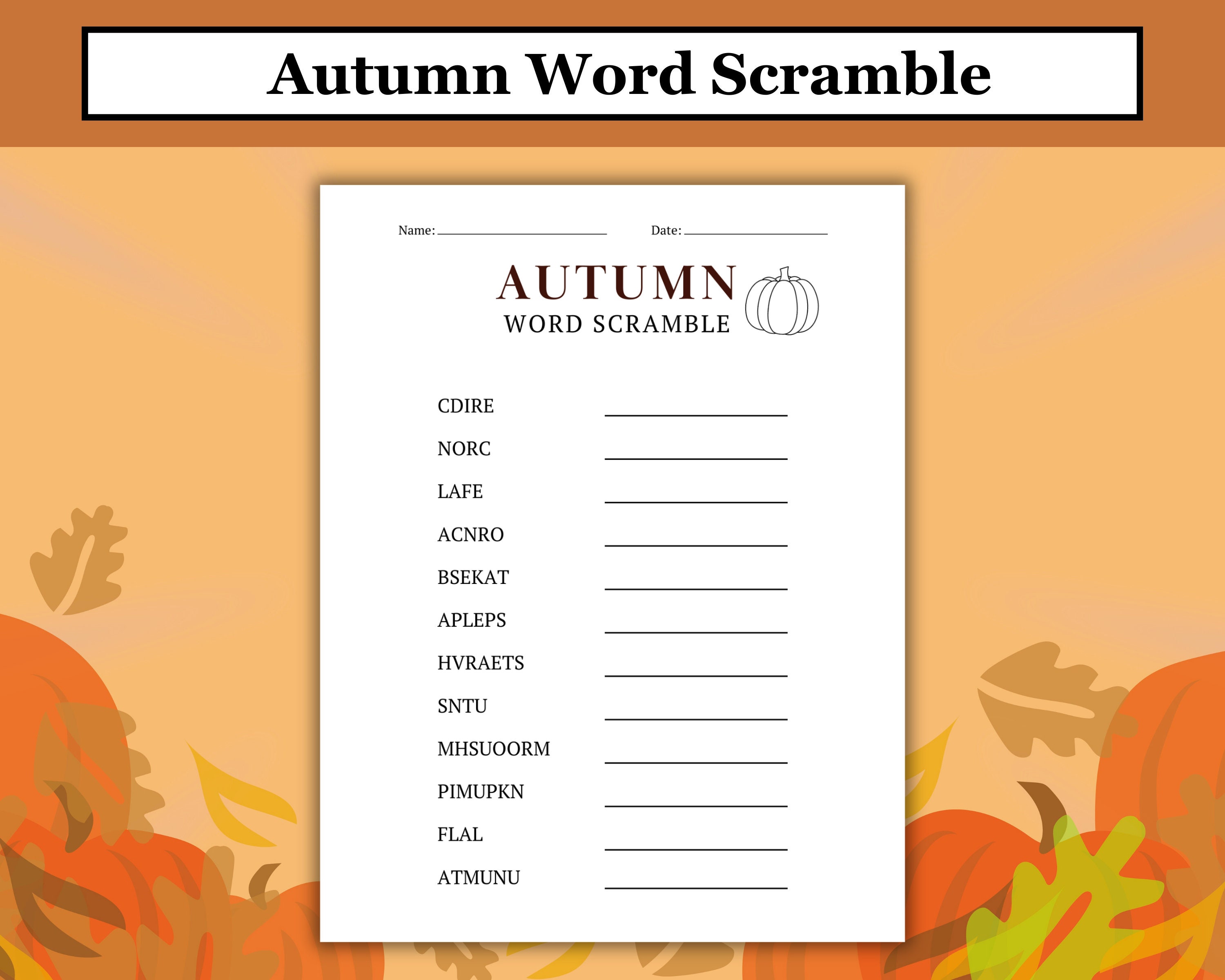 Autumn Word Scramble Game, Printable Word Scramble, Fall Printable ...