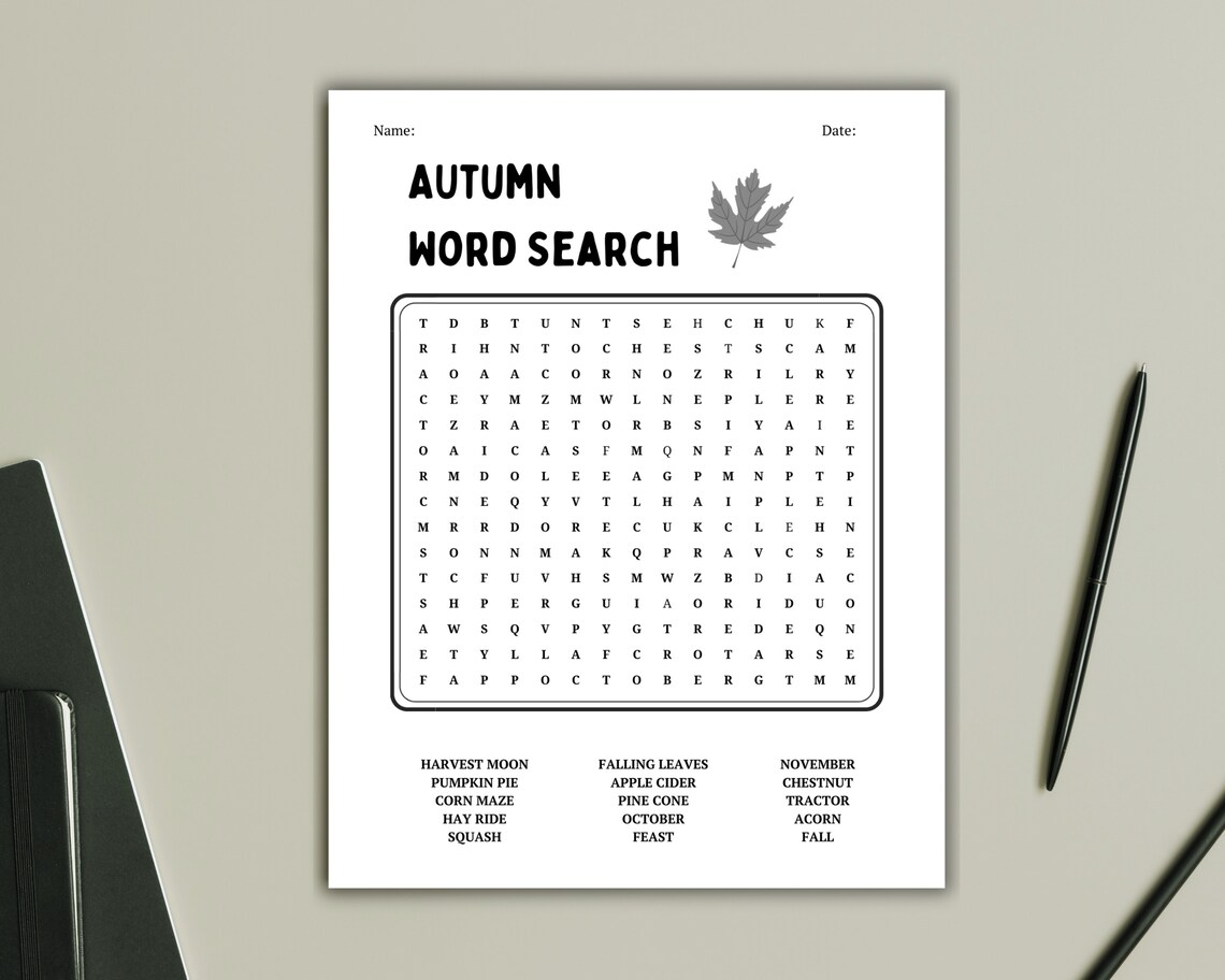 Autumn Word Search, Printable Word Search, Word Search Puzzle, Fall ...