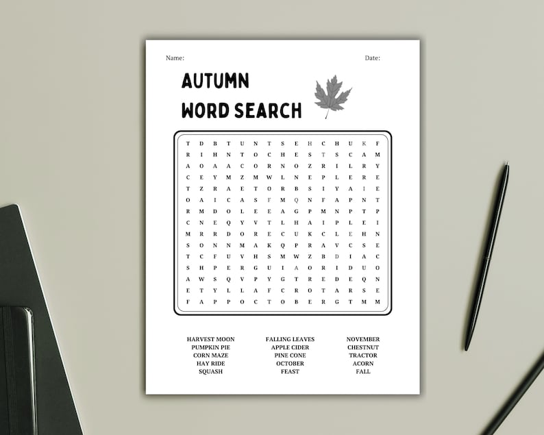 Autumn Word Search, Printable Word Search, Word Search Puzzle, Fall ...