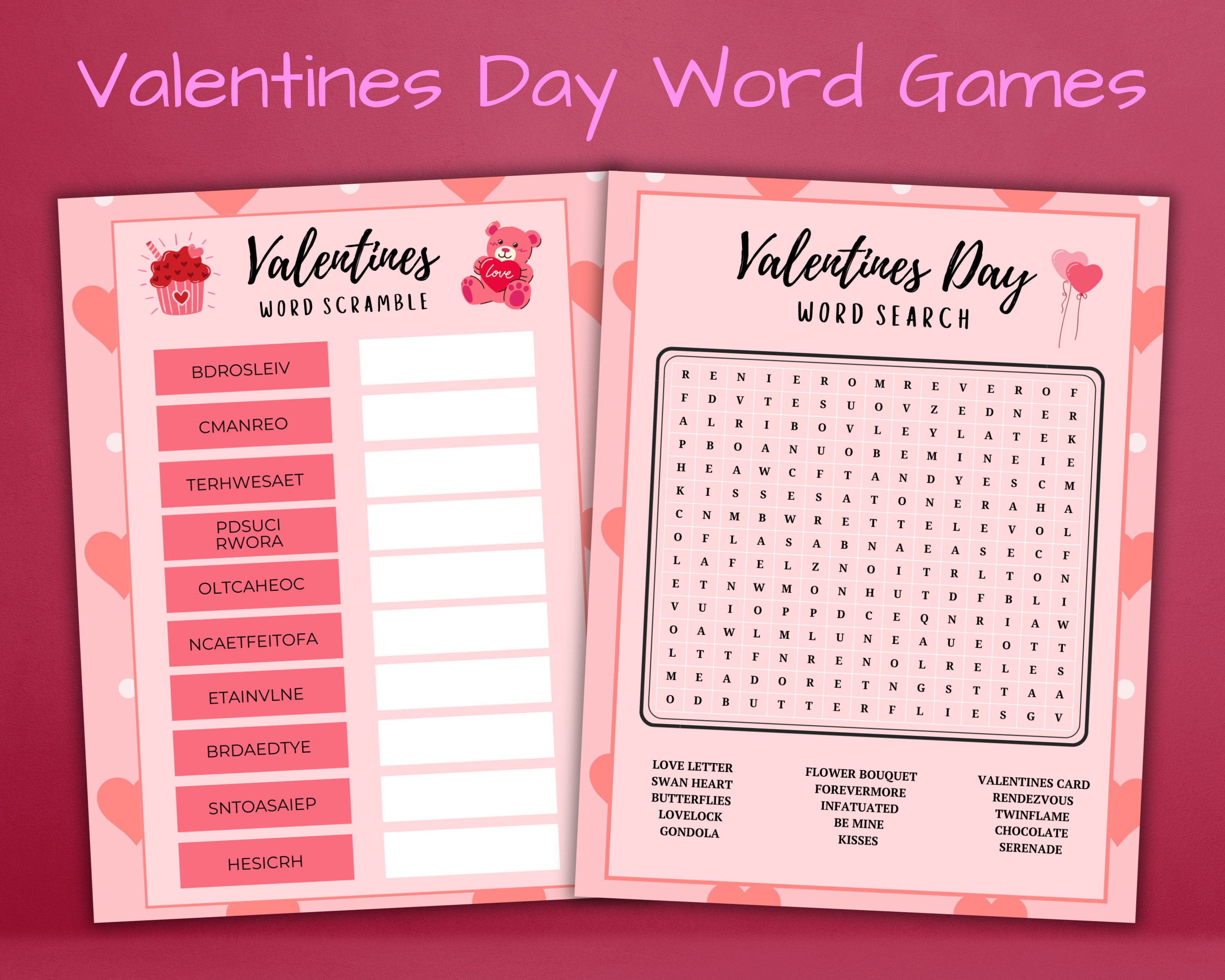 Valentine's Day Word Games, Valentines Day Word Search, Valentines Word ...