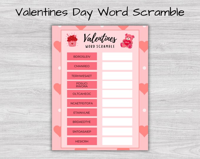 Printable Valentine's Day Game, Valentines Word Scramble Game ...