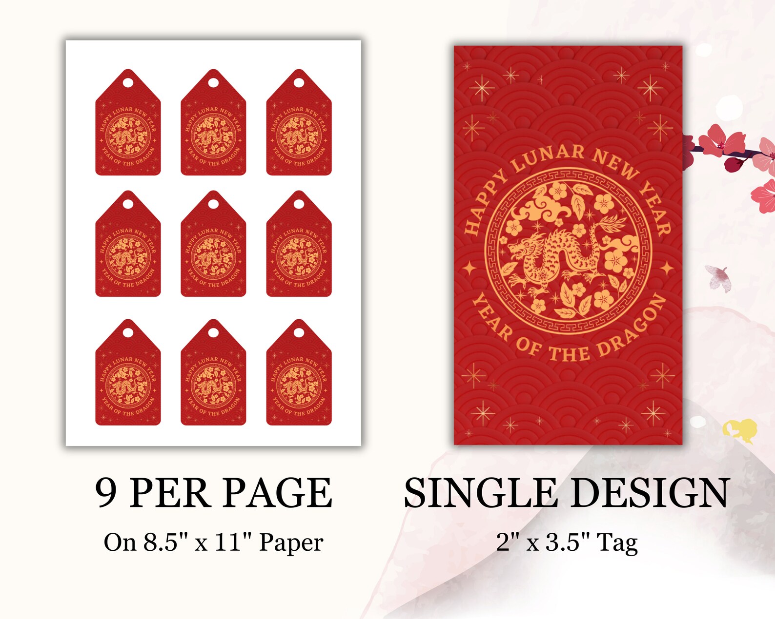 Lunar New Year Gift Tag, 2024 Year of the Dragon Gifts, Printable Lunar ...