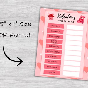 Valentine's Day Word Scramble Game, Printable Valentine's Day Activity ...