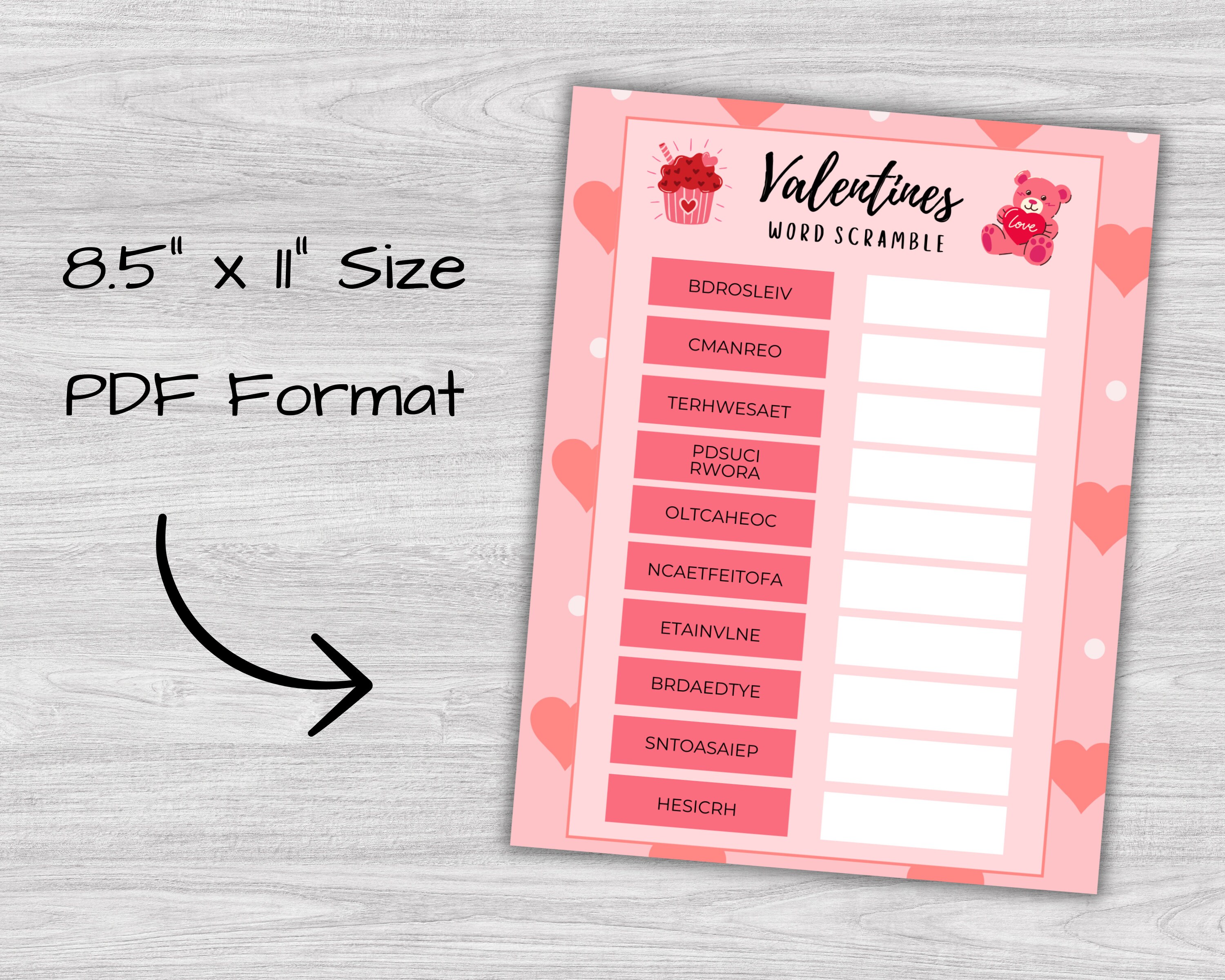 Valentine's Day Word Scramble Game, Printable Valentine's Day Activity ...