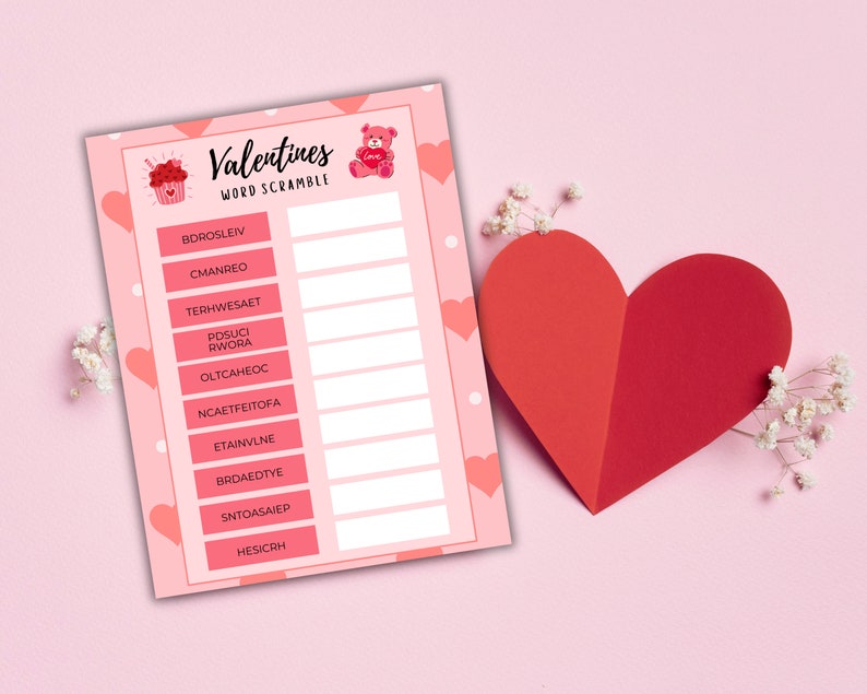 Valentine's Day Word Scramble Game, Printable Valentine's Day Activity ...